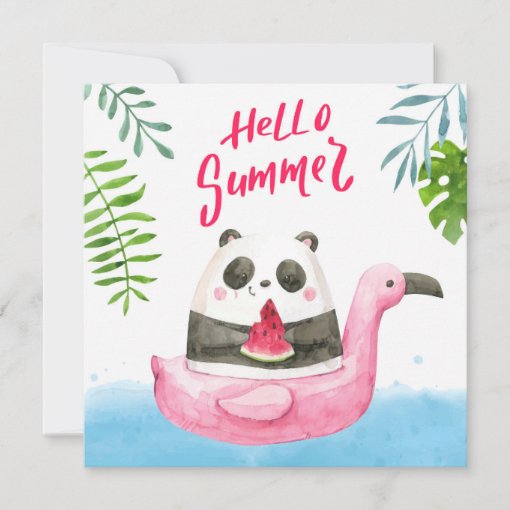 Summer Panda Flamingo Greeting Card | Zazzle