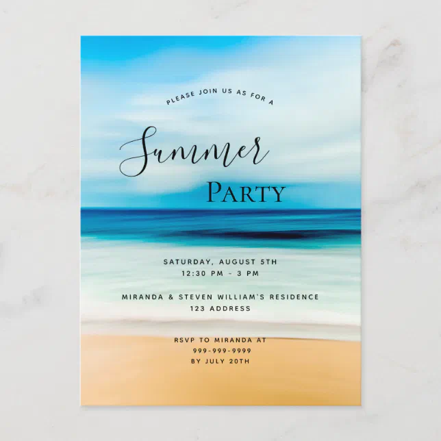 Summer party coastal beach sea tropical invitation postcard | Zazzle