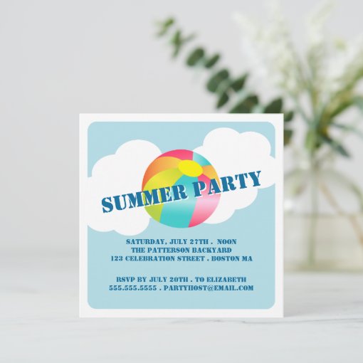 Summer Party Fun Time Beach Ball Invitation | Zazzle