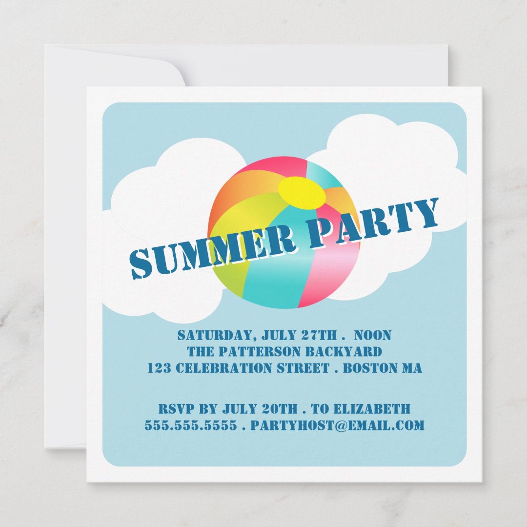 Summer Party Fun Time Beach Ball Invitation | Zazzle