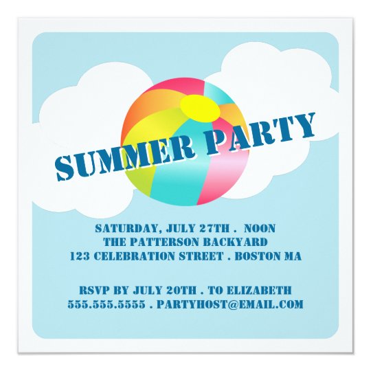Summer Party Fun Time Beach Ball Invitation | Zazzle.com
