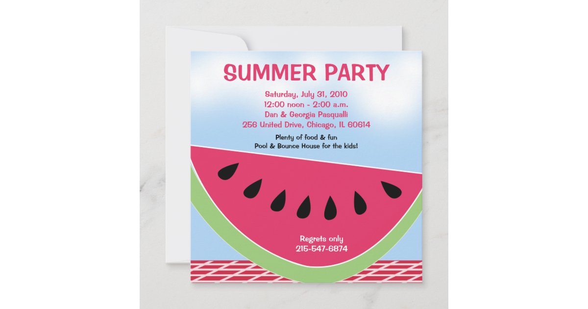 Summer Party Picnic Watermelon 5x5 custom Invitation | Zazzle