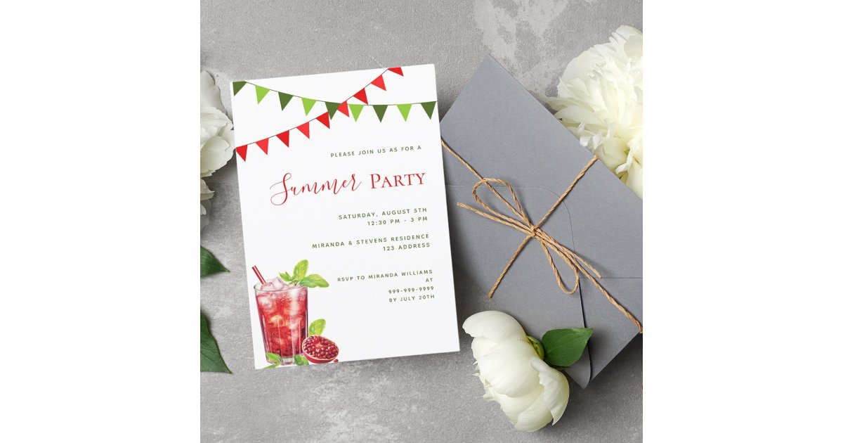 Summer party red drink outdoor invitation | Zazzle