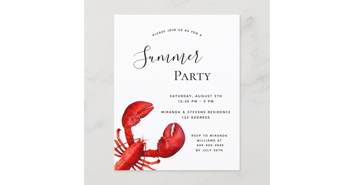 Summer party seafood red lobster budget invitation flyer | Zazzle