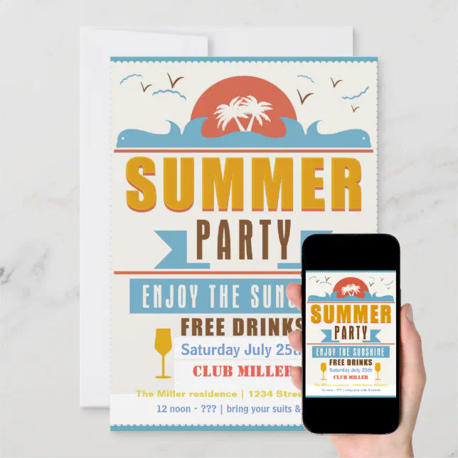 Summer Party Sign - 5x7 Invitation | Zazzle
