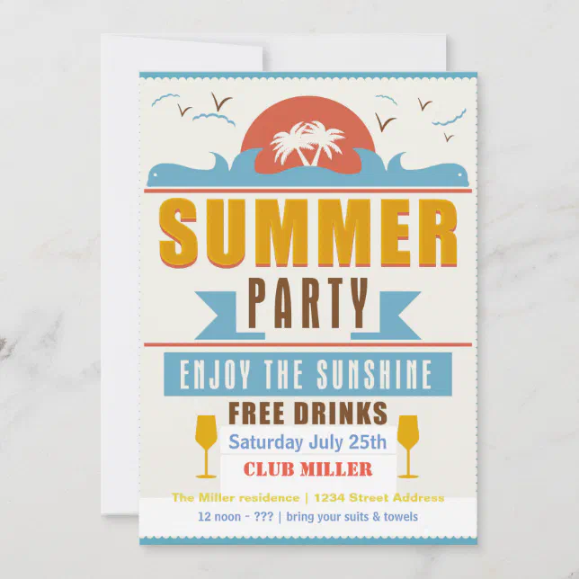 Summer Party Sign - 5x7 Invitation | Zazzle