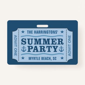 "Summer Party Ticket" custom text badges | Zazzle