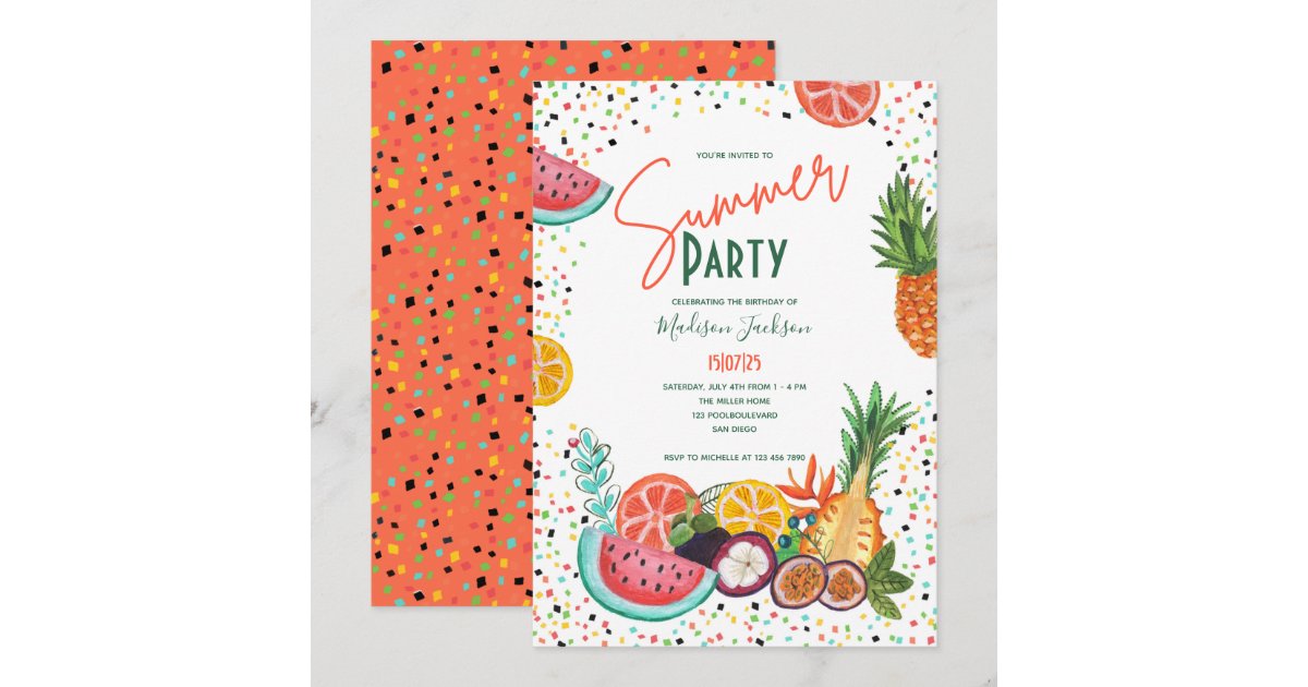 Summer party tropical fruit invitation | Zazzle
