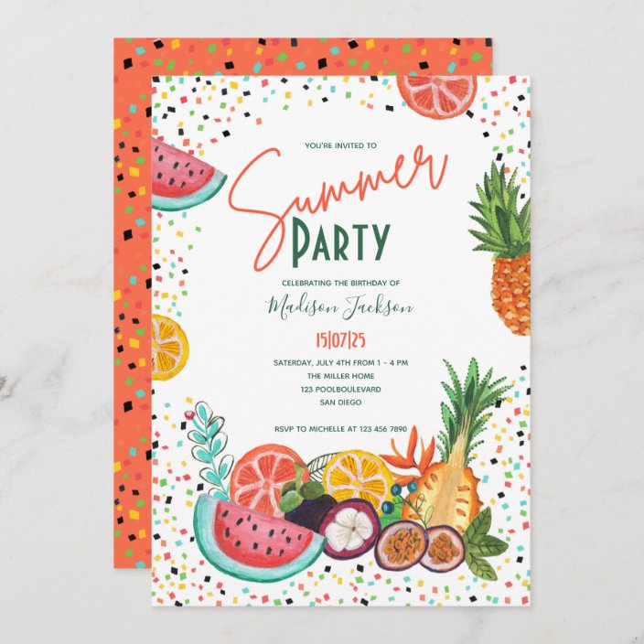 Summer party tropical fruit invitation | Zazzle