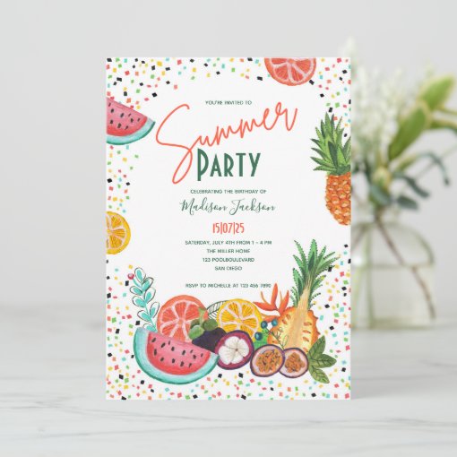 Summer party tropical fruit invitation | Zazzle