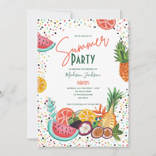Summer party tropical fruit invitation | Zazzle