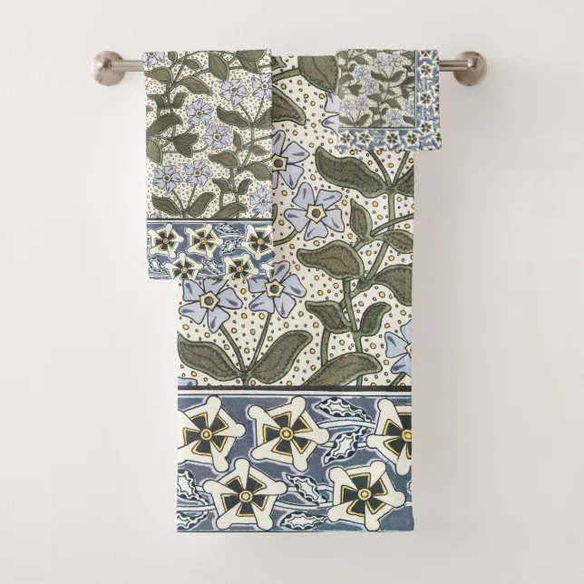Summer Periwinkle Flower Art Nouveau Botanical Bath Towel Set | Zazzle