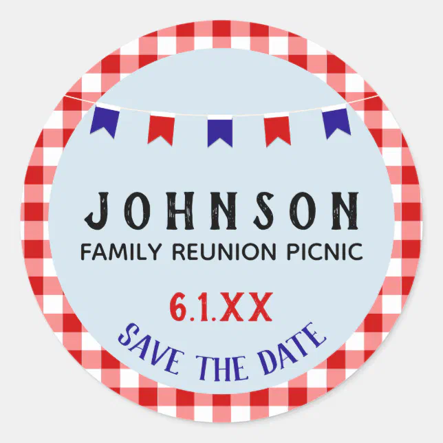Summer Picnic | Red White Blue | Reunion BBQ Party Classic Round ...
