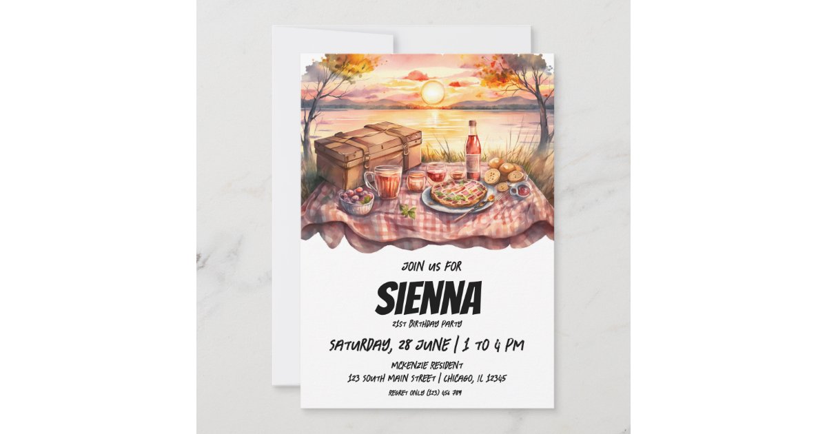Summer Picnic sunset lake view Invitation | Zazzle