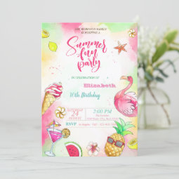 Summer, Pineapple, Flamingo Birthday Party Invitation | Zazzle