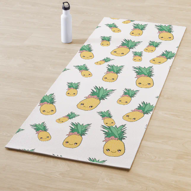 Summer Pineapple Fruit Kawaii Cute Face Yoga Mat | Zazzle