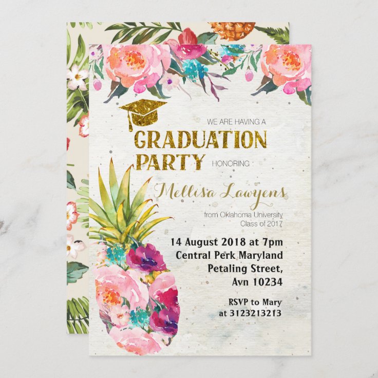Summer Pineapple Graduation Party Invitation | Zazzle