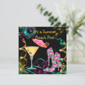 Summer Pink Black Beach Pool Party Invitation | Zazzle