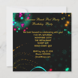 Summer Pink Black Beach Pool Party Invitation | Zazzle