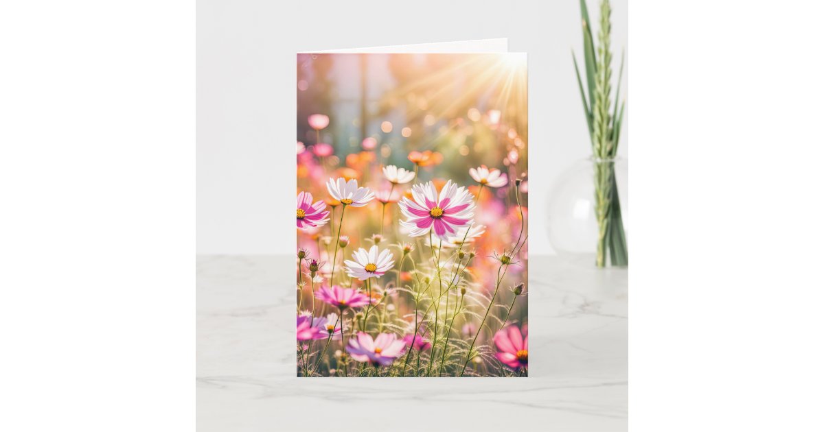 Summer Pink Cosmos Birthday Card | Zazzle