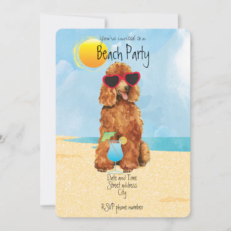 Summer Poodle Beach Party Invitation | Zazzle