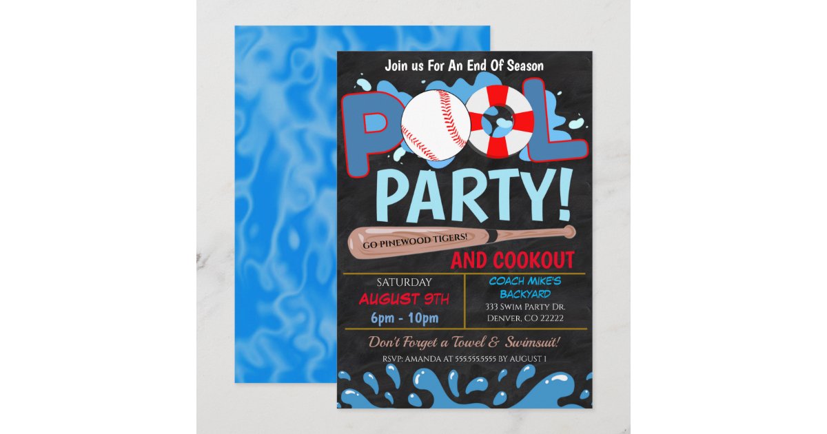 Summer Pool Baseball Party Invitation | Zazzle