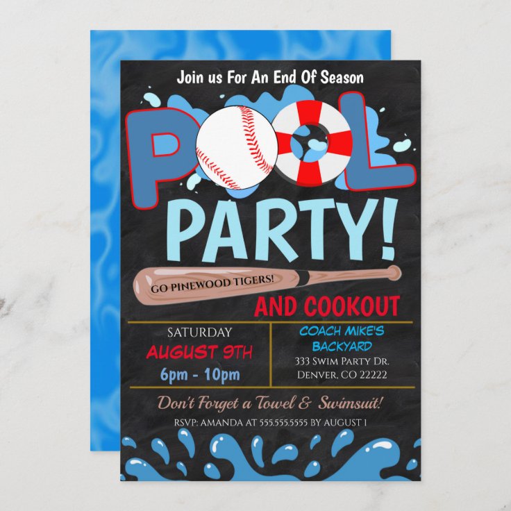 Summer Pool Baseball Party Invitation | Zazzle