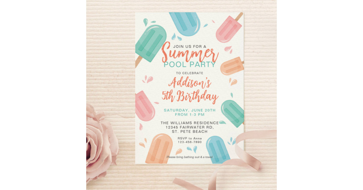 Summer Pool Birthday Party Backyard Cookout Invitation | Zazzle