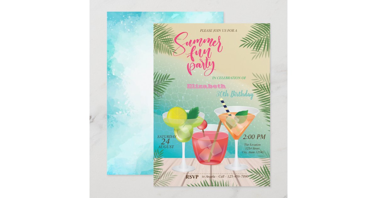 Summer, Pool, Cocktail Birthday Party Invitation | Zazzle