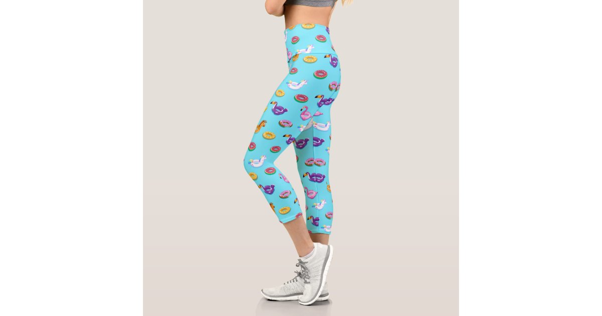 Summer Pool Float Pattern Capri Leggings | Zazzle
