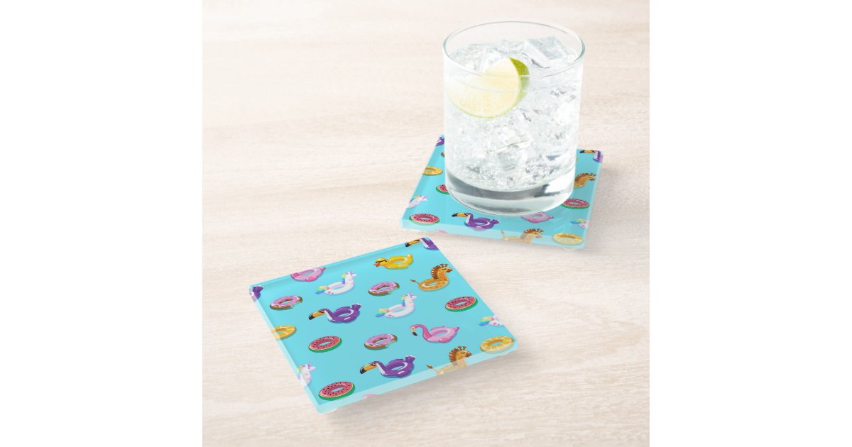 Summer Pool Float Pattern Glass Coaster | Zazzle
