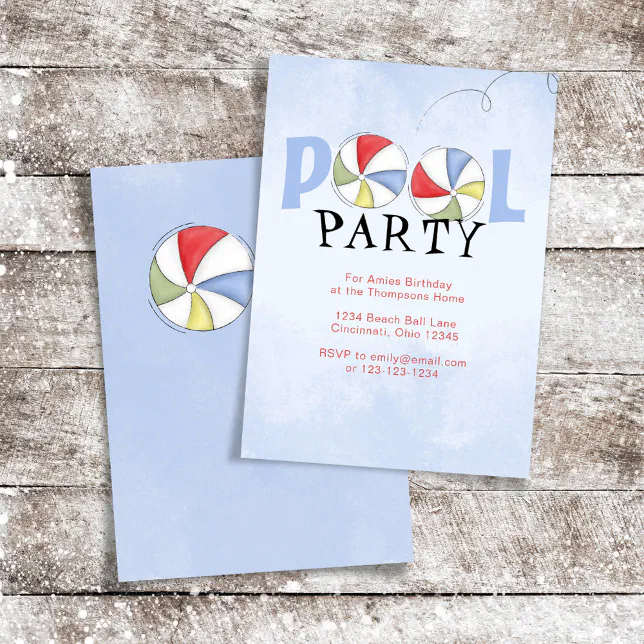 Summer Pool Party Beach Balls Custom Invitation | Zazzle