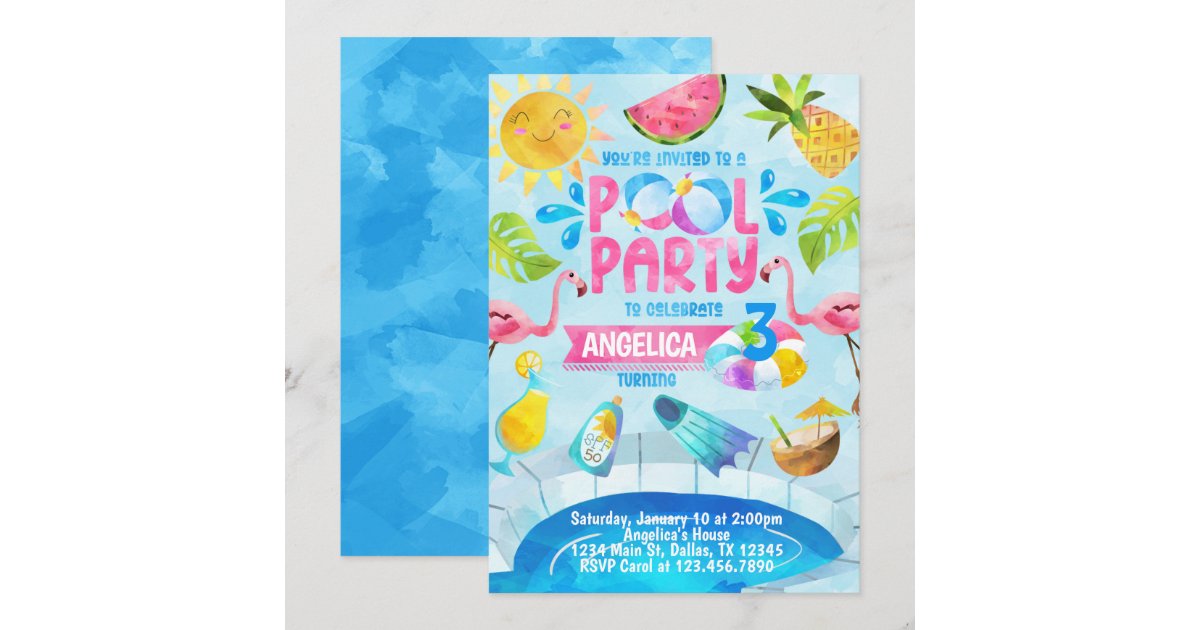Summer Pool Party Birthday Invitation Invite | Zazzle