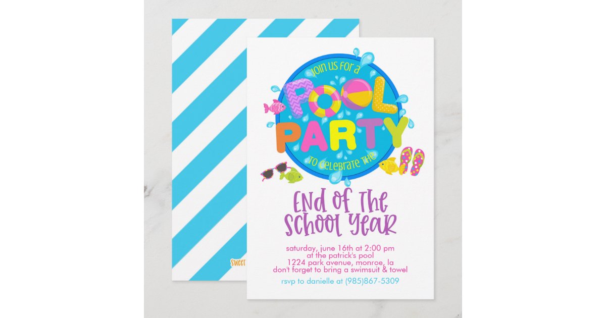 Summer Pool Party, End of School Year Party Invitation | Zazzle