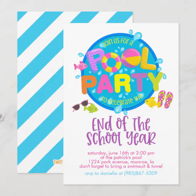Summer Pool Party, End of School Year Party Invitation | Zazzle
