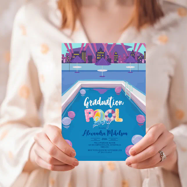 Summer Pool Party Graduation Invitation | Zazzle