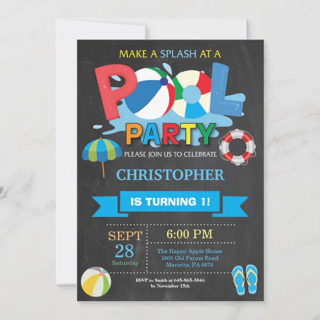Summer Pool Party Invitation Splish Splash Boy | Zazzle