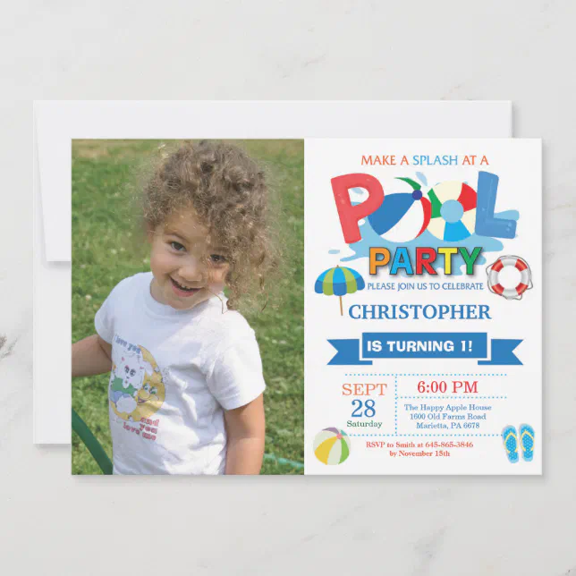 Summer Pool Party Invitation Splish Splash Boy | Zazzle