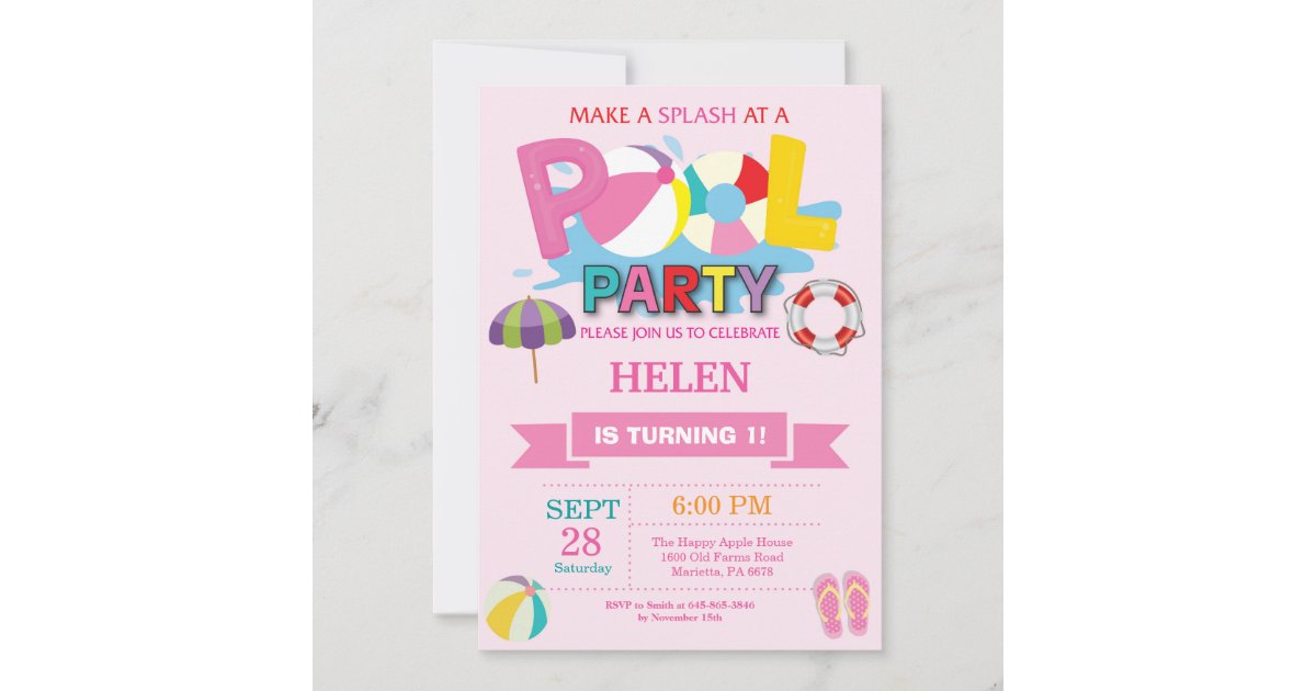 Summer Pool Party Invitation Splish Splash Girl | Zazzle