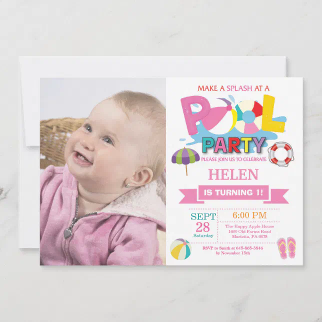 Summer Pool Party Invitation Splish Splash Girl | Zazzle