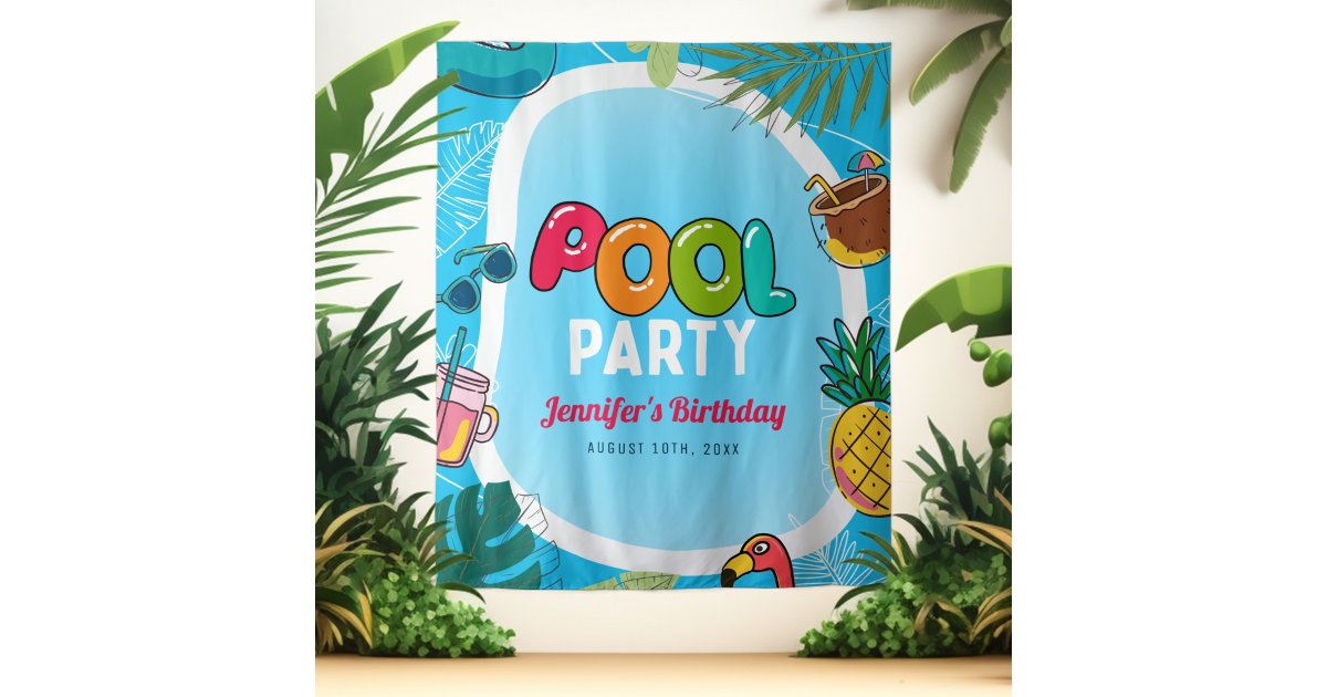 Summer Pool Party Swimming Birthday Backdrop | Zazzle
