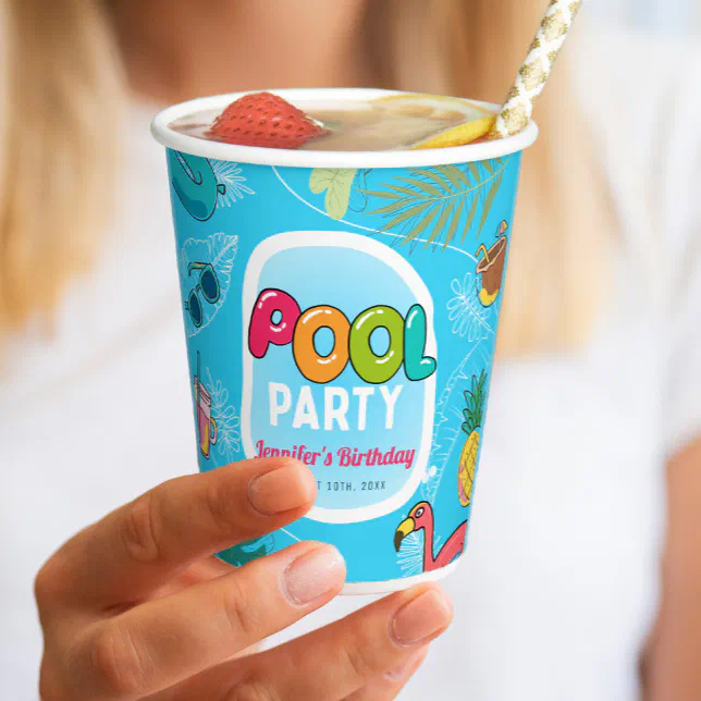 Summer Pool Party Swimming Birthday Paper Cups | Zazzle
