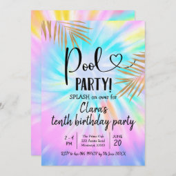 Summer Pool Party Tie Dye Birthday Invitation | Zazzle
