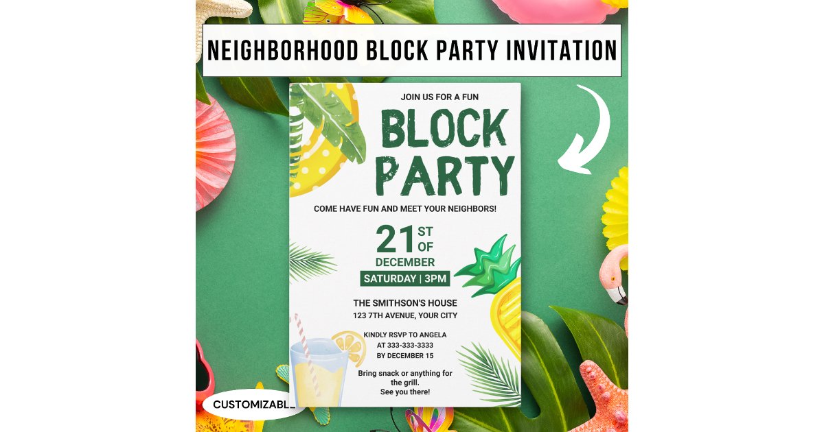 Summer Pool Snack Picnic Fun Neighbor Block Party Invitation | Zazzle