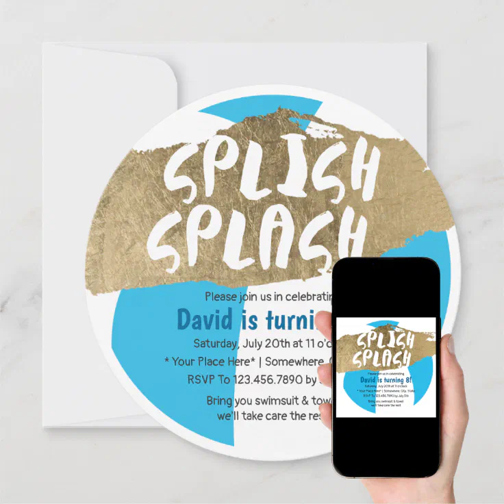 Summer Pool Splish Splash Birthday Party Invitation | Zazzle
