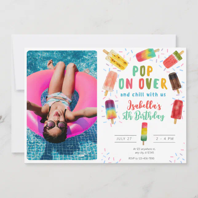 Summer pop ice cream birthday party pool invitation | Zazzle