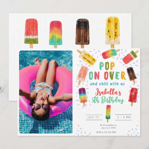 Summer pop ice cream birthday party pool invitation | Zazzle