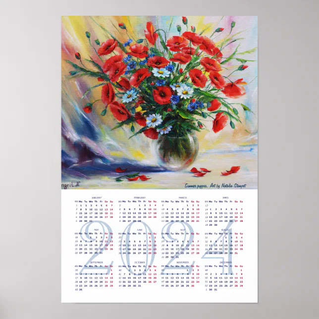 Summer poppies. Fine Art Calendar 2024 Poster | Zazzle