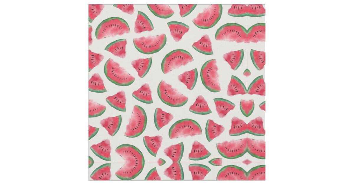 Summer Red Green Watermelon Watercolor Pattern Fabric | Zazzle