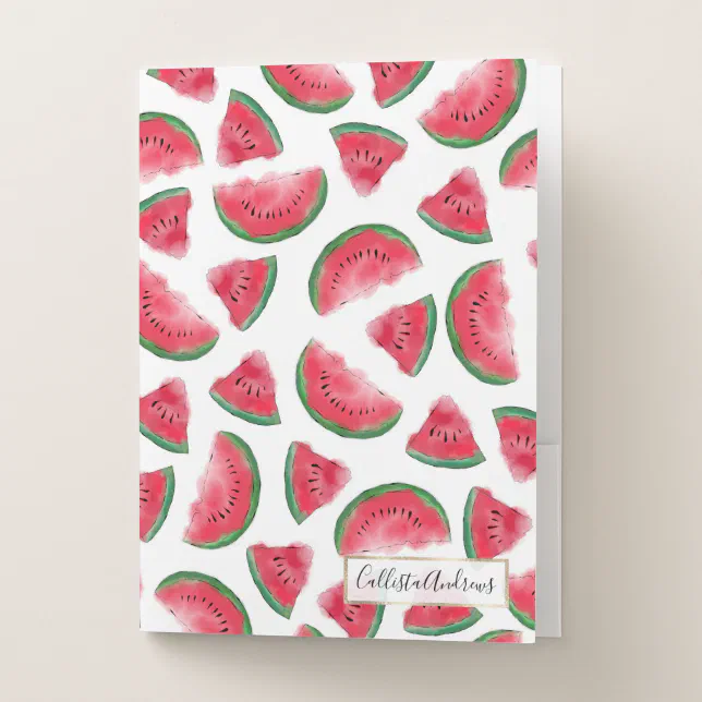 Summer Red Green Watermelon Watercolor Pattern Pocket Folder | Zazzle